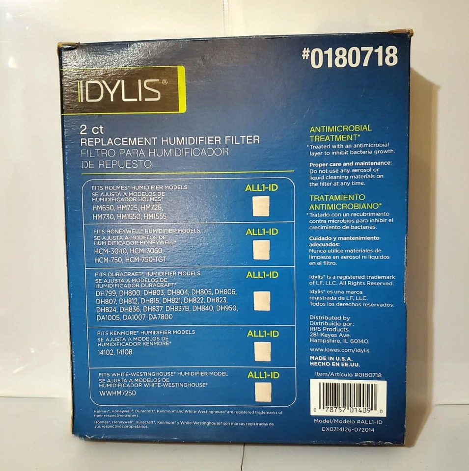Idylis 2 Ct Replacement Humidifier Filter ALL1-ID - NEW IN BOX!!! | eBay