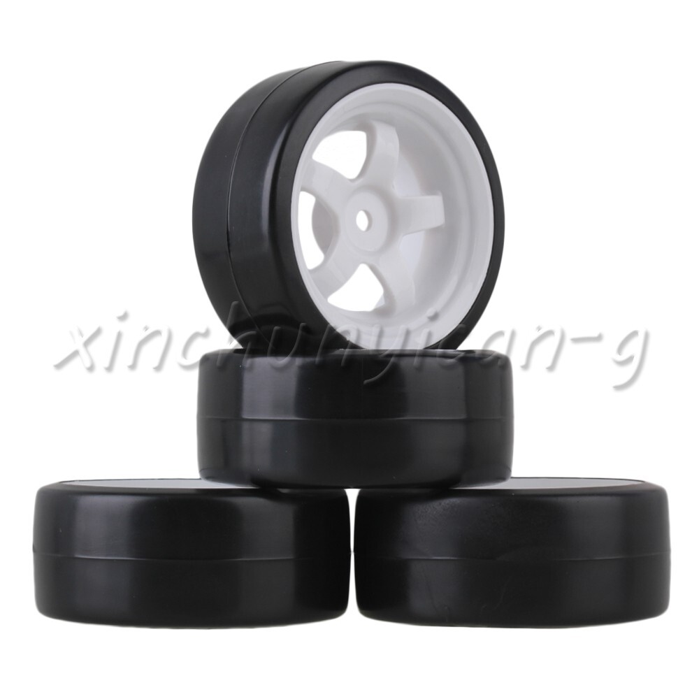 4 x RC Smooth Wheel Rims & 5-Spoke Tyres Suitable for RC1:10 On Road ...
