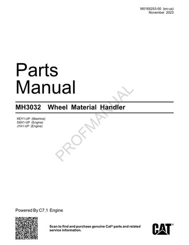 Caterpillar MH3032 Material Handler Parts Catalog Manual KEY1UP J7A1Up ...