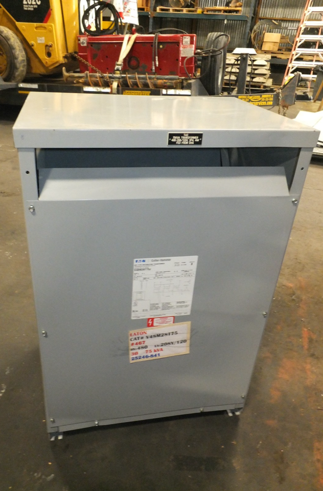 EATON CAT# V48M28T75 3Ø TRANSFORMER, 75 kVA, HV:480, LV:208Y/120 #467 ...