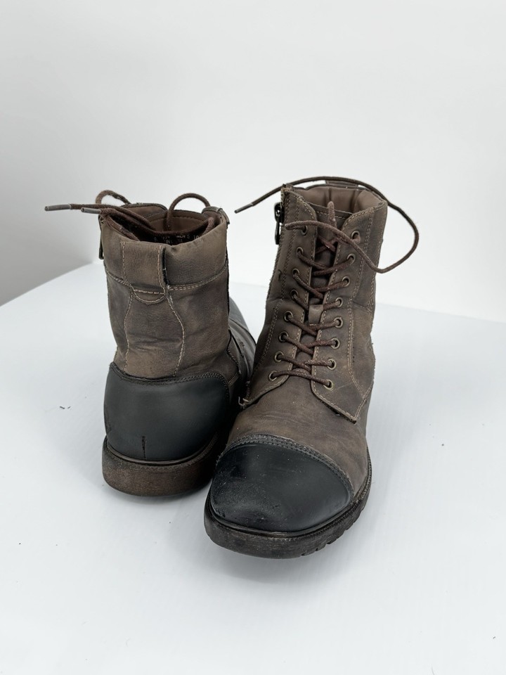 Dockers Men’s 10M Combat Boots Brown Cap Toe Lace-Up Zip Leather Look ...
