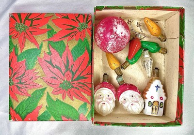 Vintage Christmas Lights glass figural string light bulbs Santa, Church ...