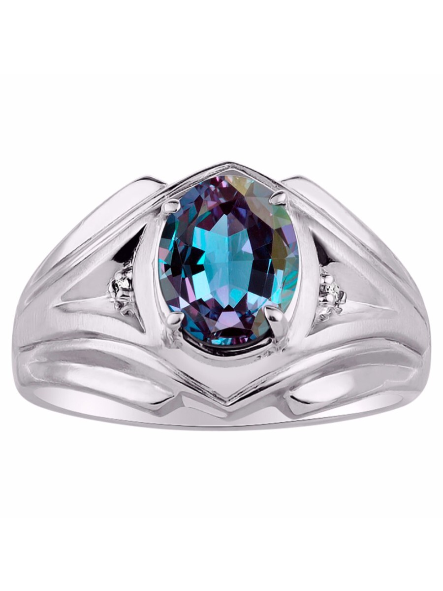 Simulated Alexandrite & Diamond Ring Set in Sterling Silver BSL ...