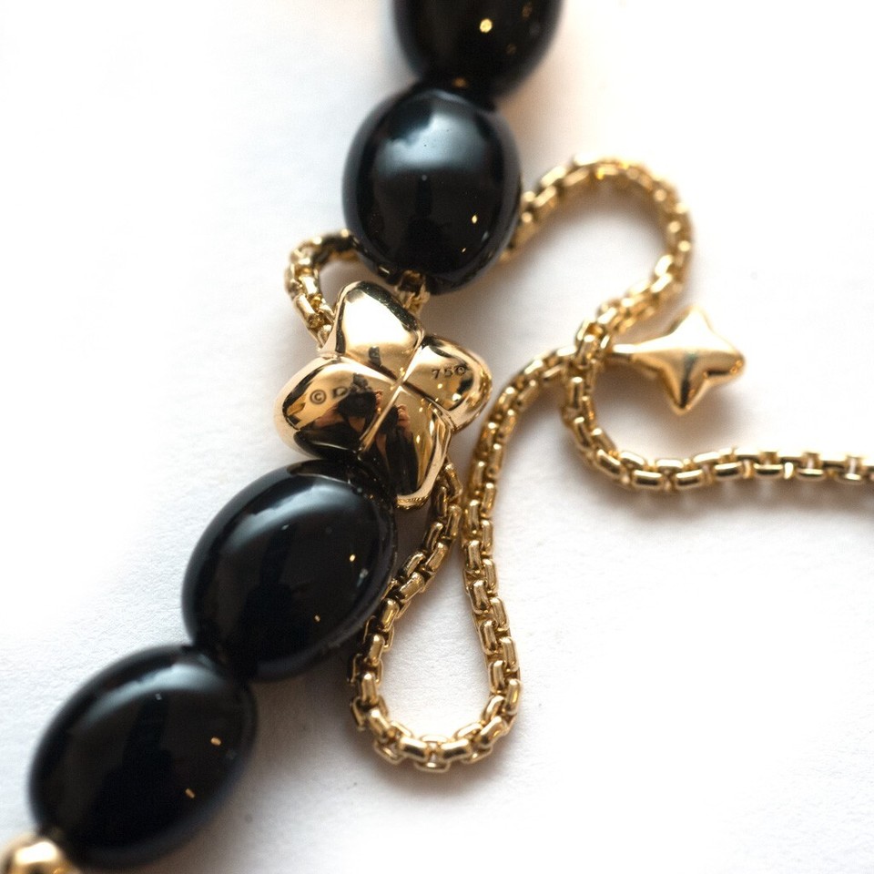 DAVID YURMAN New 8mm Bijoux Pebble Bead Bracelet Black Onyx 18K Gold ...