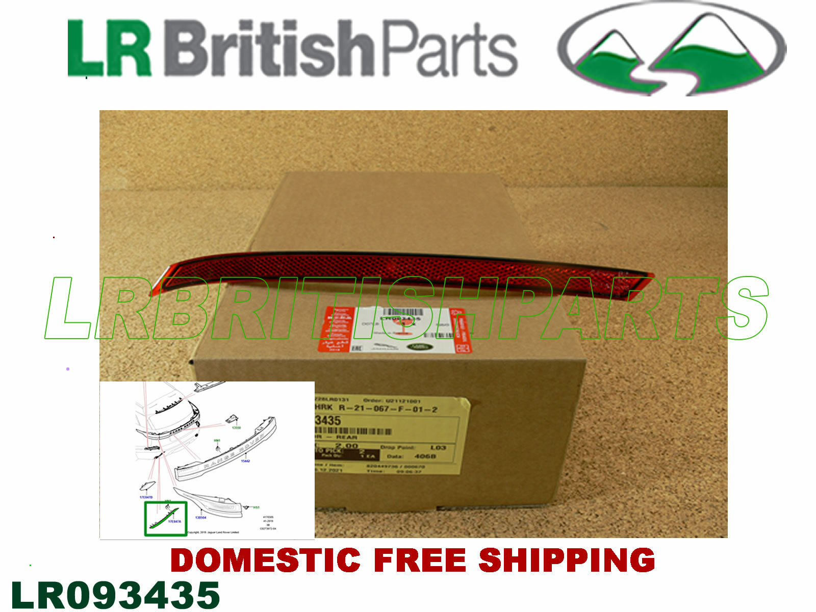 GENUINE LAND ROVER REFLECTOR REAR BUMPER LIGHT RH RANGE ROVER VELAR ...