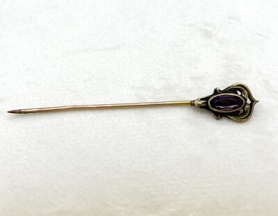14 Karat Yellow Gold Amethyst Stick Pin | eBay