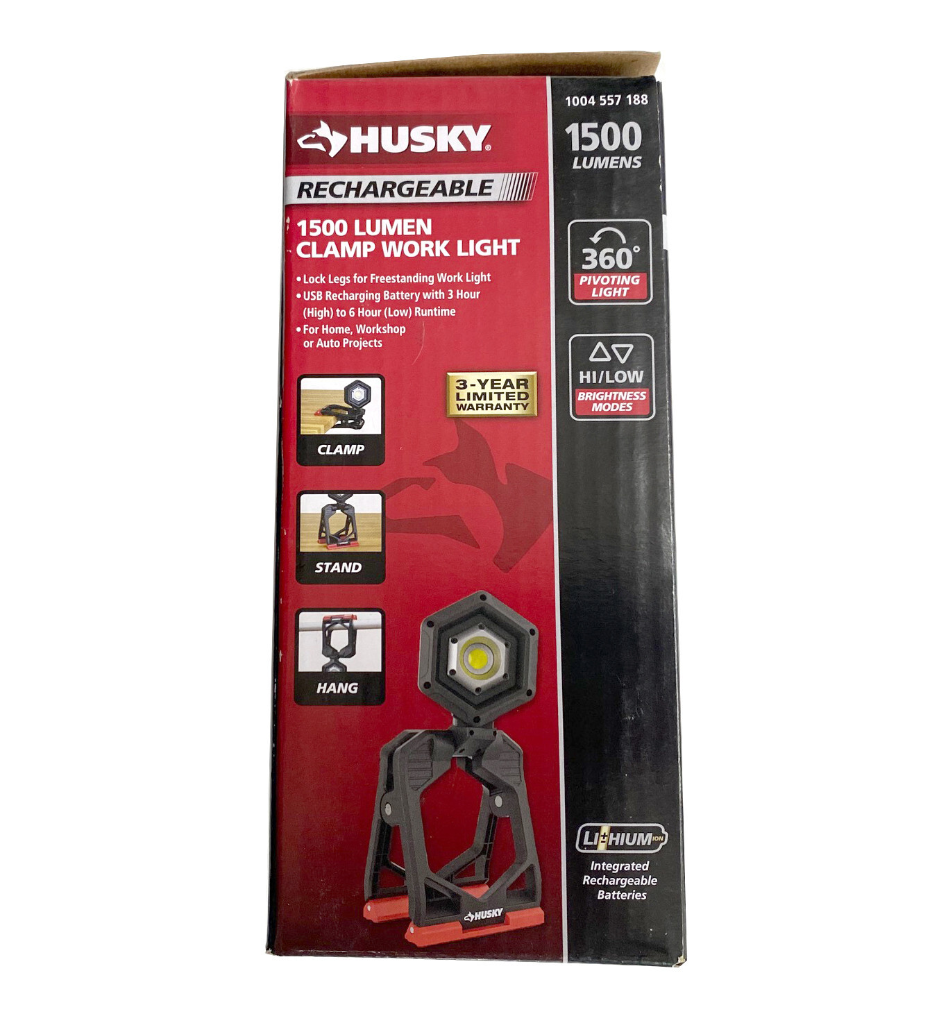 Husky 1500 Lumens Rechargeable Clamp LED Work Light # 1004 557 188 ...