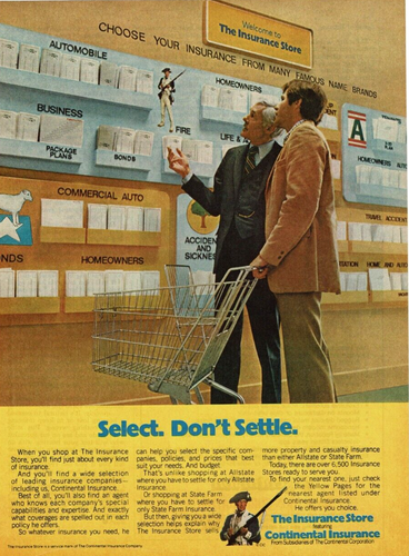 1977 Vintage Print Ad Select Don't Settle The Insurance Store Continental Shop | eBay