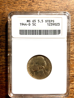 1944-D Jefferson **SILVER WAR NICKLE** ANACS SOAP BOX MS65 5.5 STEPS ...