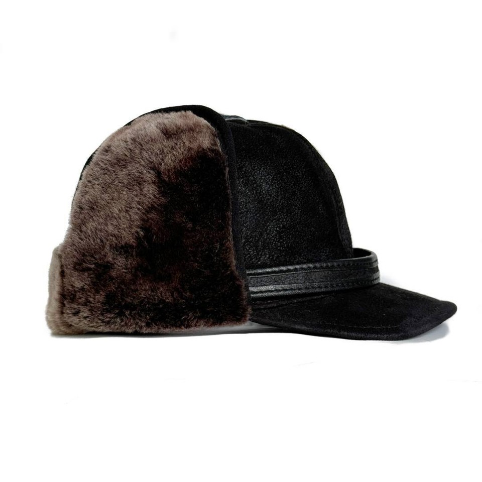 Real Russian Sheepskin Shearling Leather Trapper Hat Hunting Visor ...