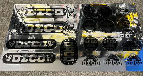 DECO BMX STICKER SHEET 18 DECALS SILVER FREESTYLE HARO HUTCH BICYCLE ...