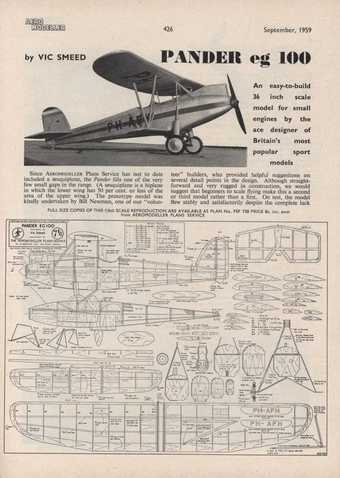 Model Airplane Plans (FF): 1926 PANDER EG.100 scale 36" Biplane for ...