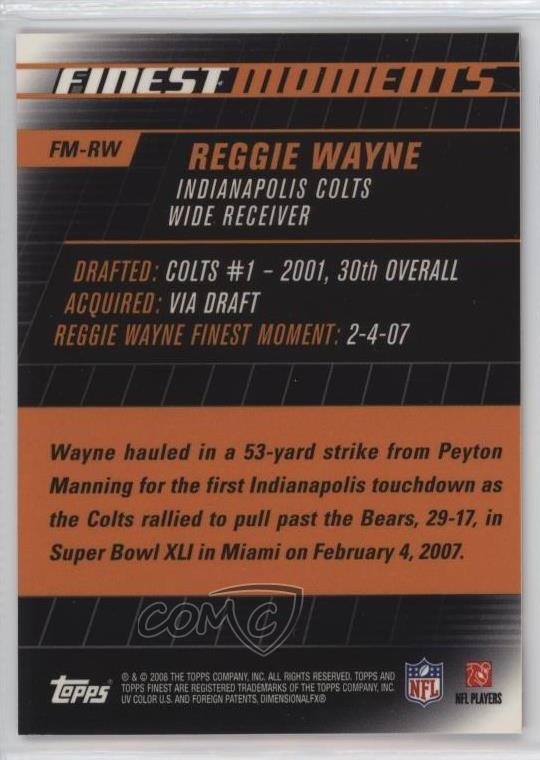 2008 Topps Finest Finest Moments Reggie Wayne #FM-RW | eBay