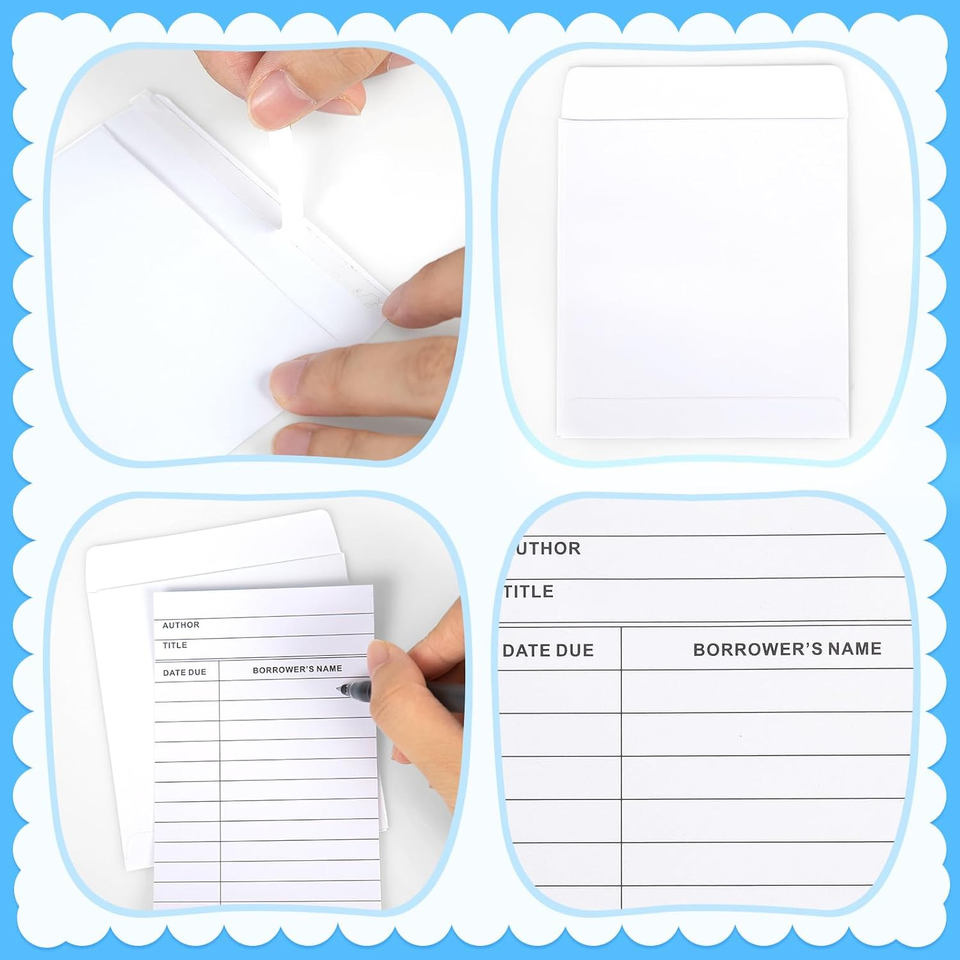 100 Piece Library Pockets & Cards - Check Out Cards & Book Envelopes ...