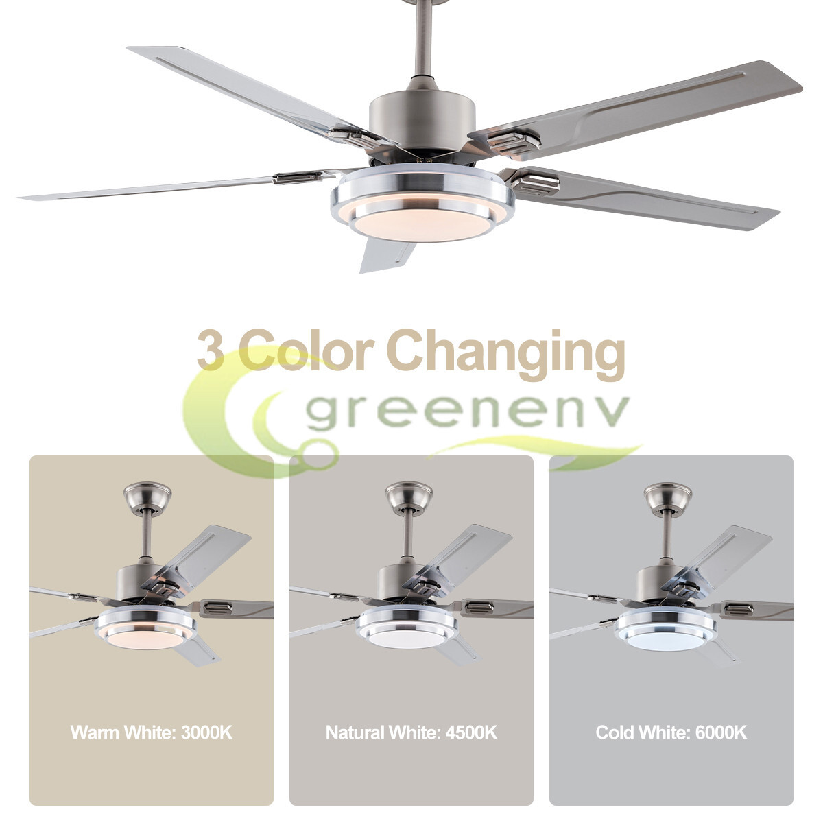 Silver With Light 52-Inch 5-Blade Indoor With LED Light & Remote ...