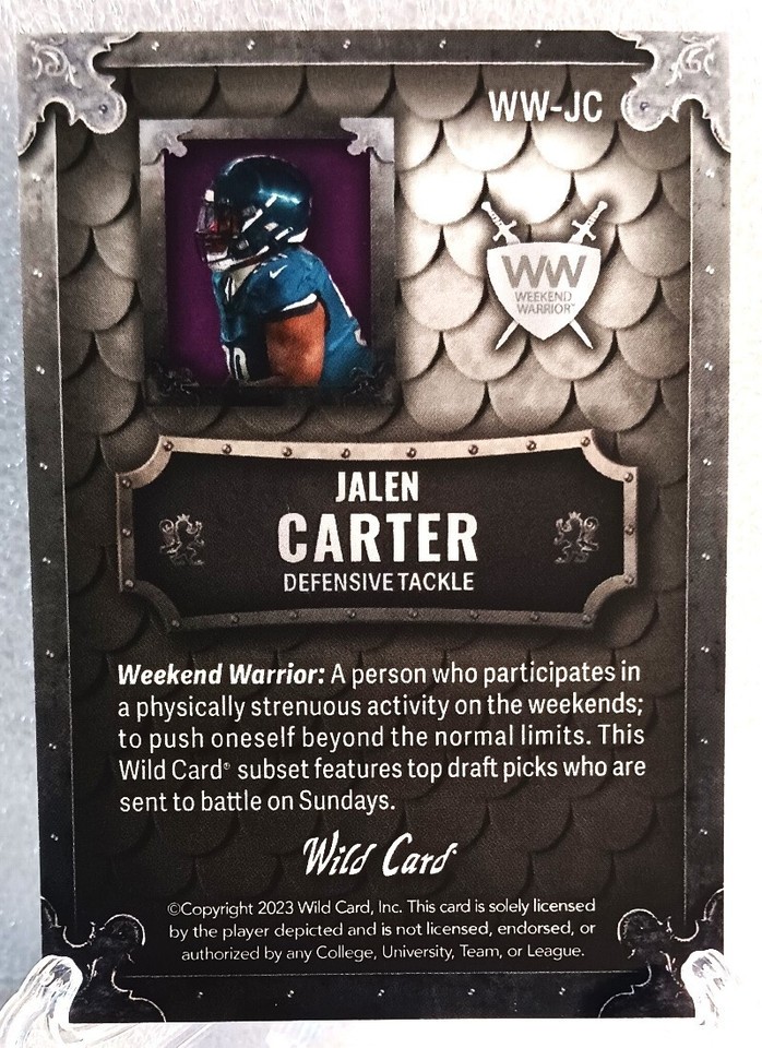2023 Wildcard Matte Weekend Warrior Jalen Carter Rookie Card #WW-JC 35/ ...