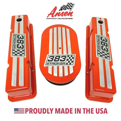 383 STROKER Orange Valve Covers & 15" Oval Air Cleaner Kit -Engraved ...