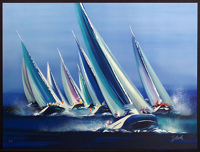 Victor Spahn Untitled Sailboats Hand Signed Lithograph Fine Art Print ...