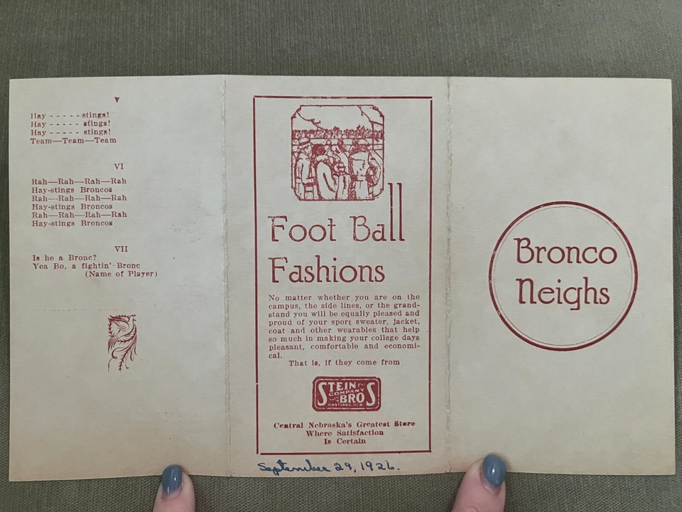 RARE Hastings College Broncos Neighs Football 1926 Schedule Song Lyrics ...