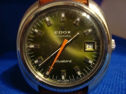 RUNNING, SWISS MADE EDOX BLUEBIRD, 21J ETA 2783, GREEN DIAL WRISTWATCH ...