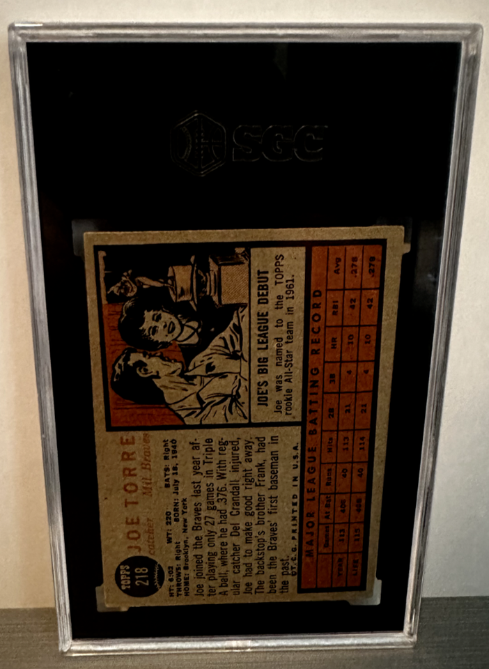 Joe Torre 1962 Topps RC SGC 5 Rookie Card Centered Beauty #218 | eBay