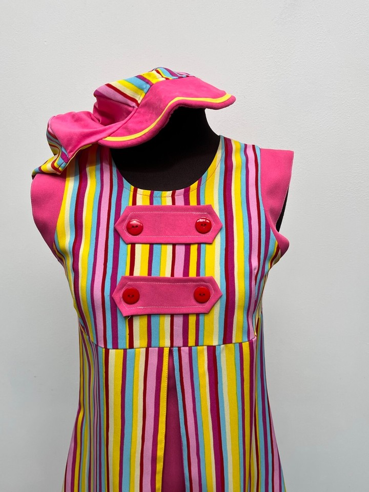 60s-70s Pink & rainbow striped mini dress size XS - Ex Hire Fancy Dress ...