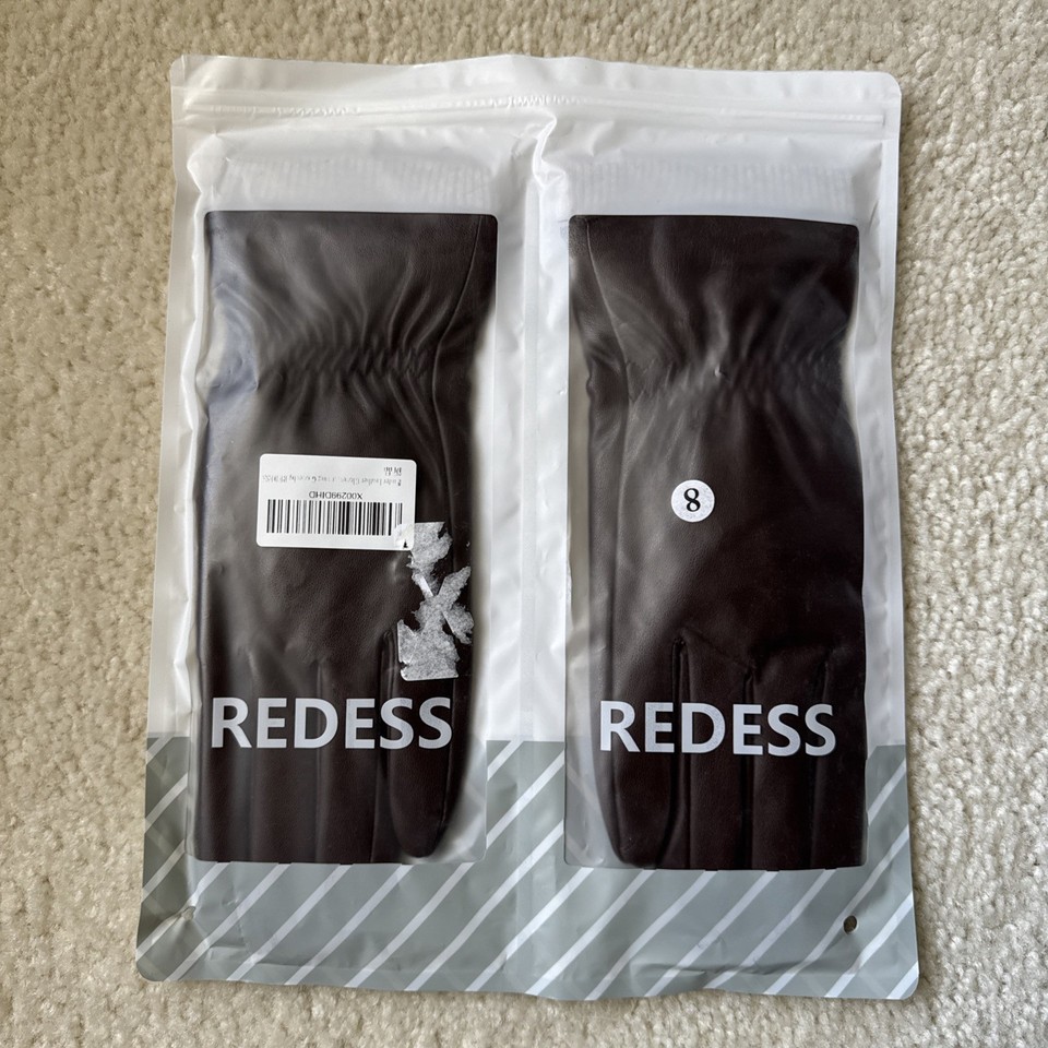 NEW REDESS Winter Leather Gloves Cream Wool Fleece Lined Touchscreen 8 ...
