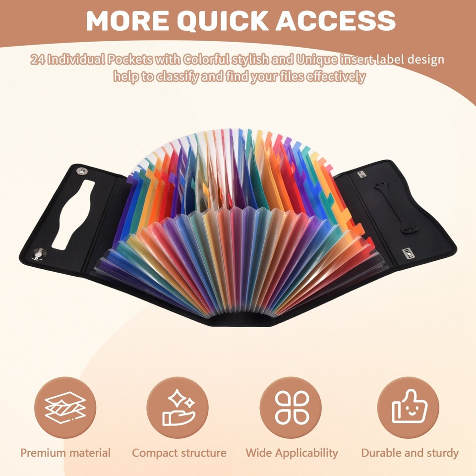 24 Pockets Expanding File Folder Accordian File Organizer,Plastic ...