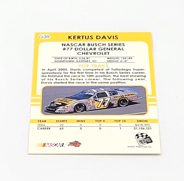 2007 Traks Gold NASCAR Busch Series Kertus Davis #G39 | eBay