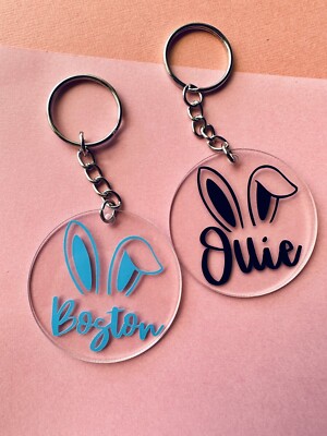 Personalised acrylic easter bunny Keyring keychain - Easter bag tag ...