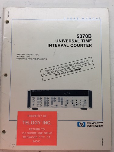 HP 5370B Universal Time Interval Counter Users Manual P/N 05370-90030 ...
