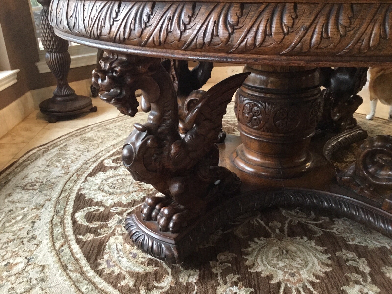 George C Flint Quarter Sawn Oak, 60” Round Griffin Table (price reduced ...