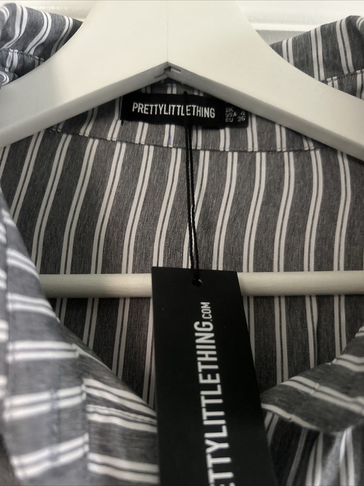 Pretty Little Thing Women’s Oversized Striped Shirt Size Uk 8 💖grey And ...