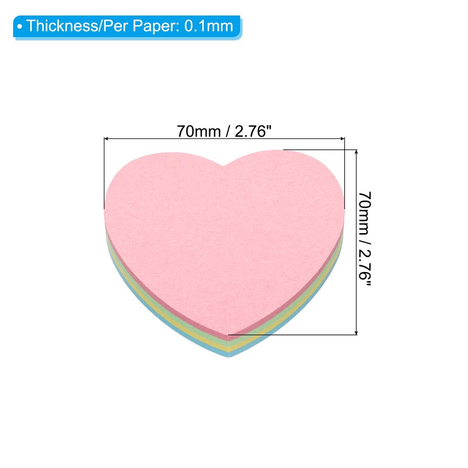 6Pcs 2.7"x2.7" Heart Shape Sticky Notes 100 Sheets/Pad Memo Pads 4 ...