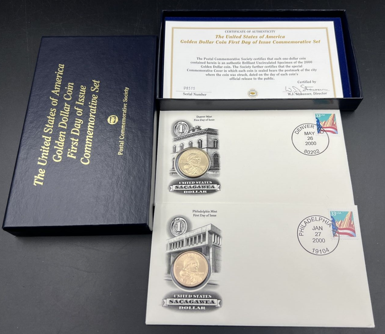 2000 P D $1 Sacagawea Golden Dollar First Day of Issue 2-Coin Set BOX ...