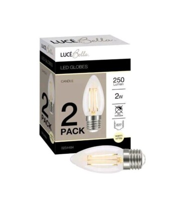 2 x Luce Bella Candle Bulb Filament Globe E27 LED 250 Lumen Warm White ...