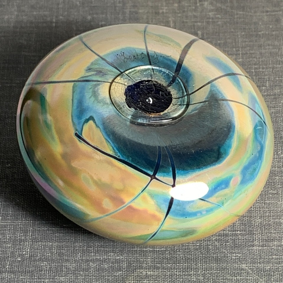 VTG Levay Art Glass Iridescent Blown Hollow Paperweight Gary Levi 3.25 ...