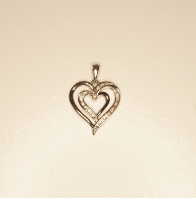 Sterling Silver Double Open Heart Pendant With Diamonds | eBay