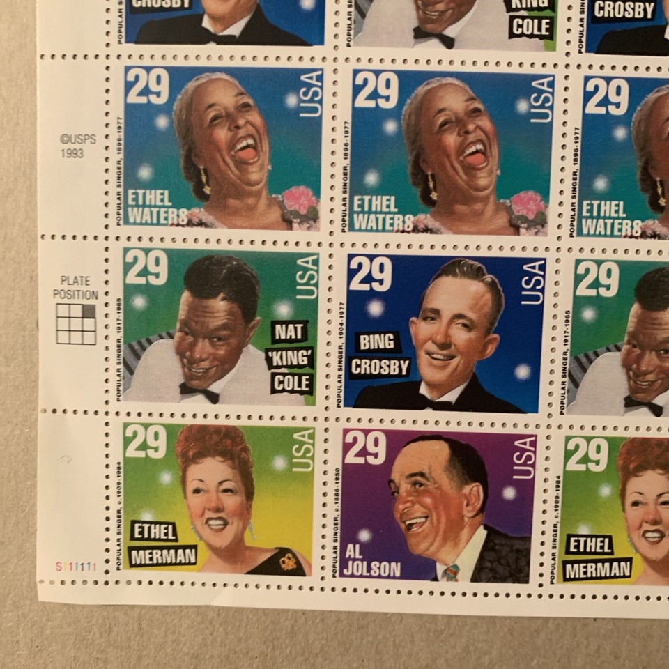US Scott # 2849-2853 POPULAR SINGERS Sheet 20 Stamps 29 Ct MNH Mint ...