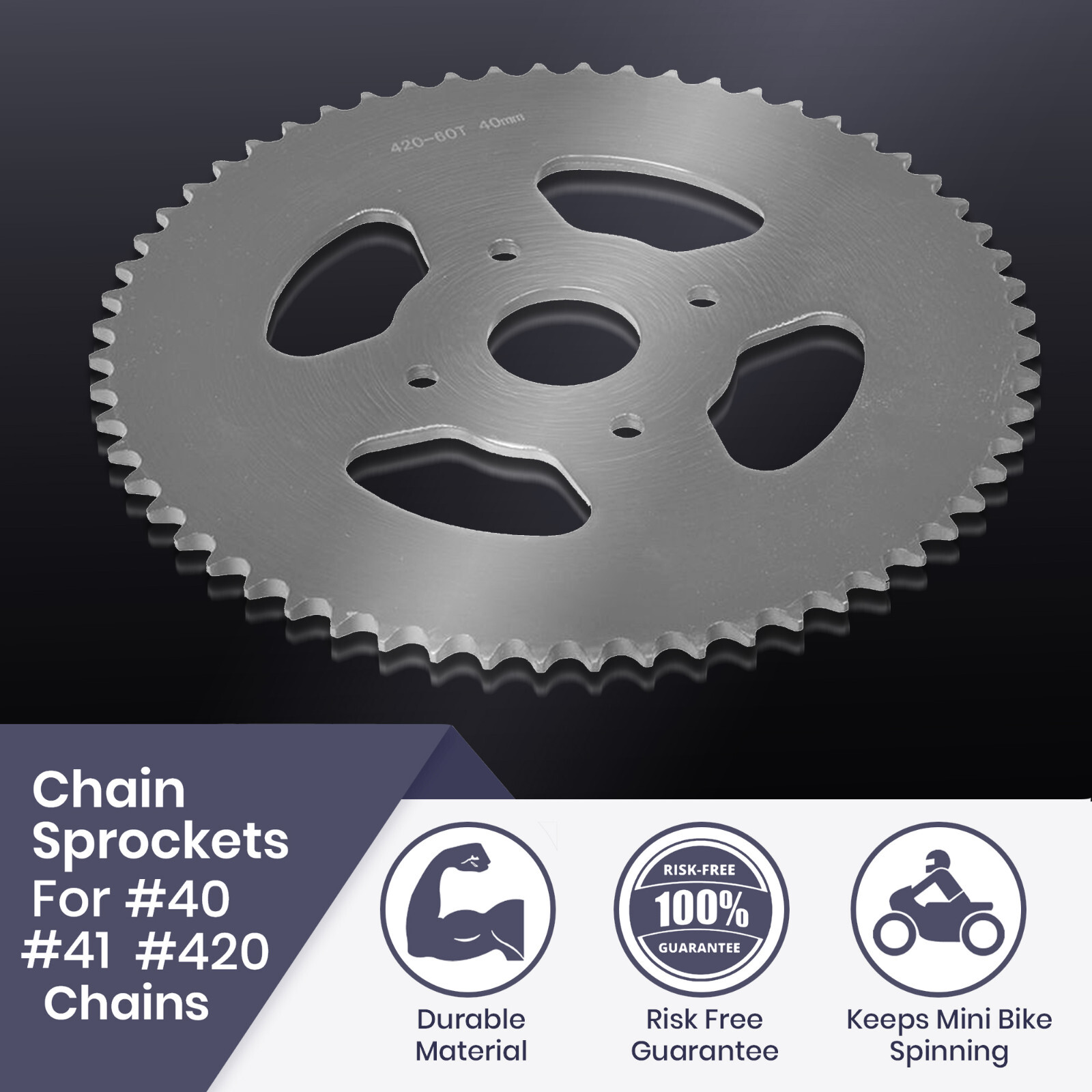 #40/41/420 Chain 60 Tooth Rear Sprocket fits 163-19cc Mini Bike/Go ...