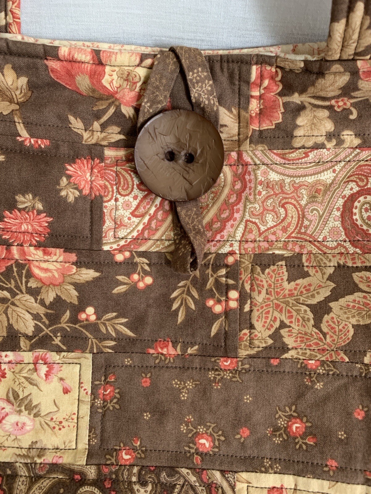 Quilted Tote Purse Brown & Pink Floral Patchwork Strips Roses ...