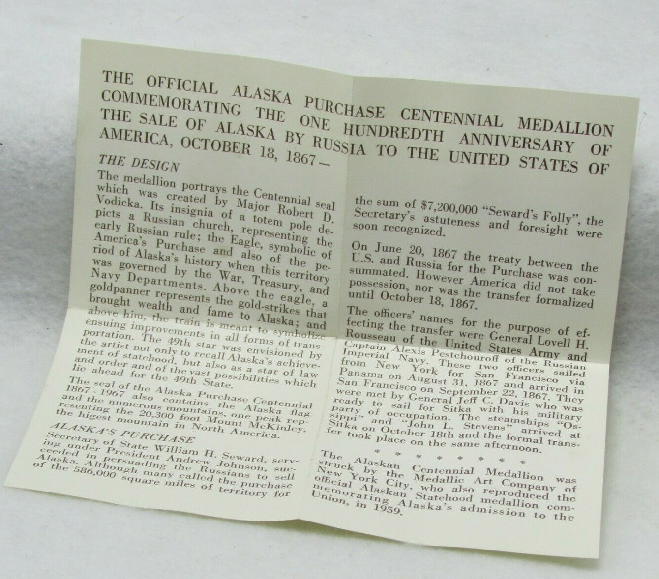 The Official Alaska Purchase Centennial Medallion 100th Anniversary | eBay