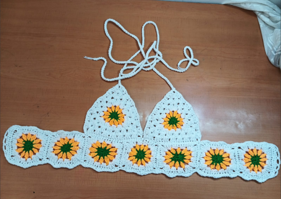 Granny Square Bikini Bra Sunflower Top Yarn Crochet Cruise Bralette ...