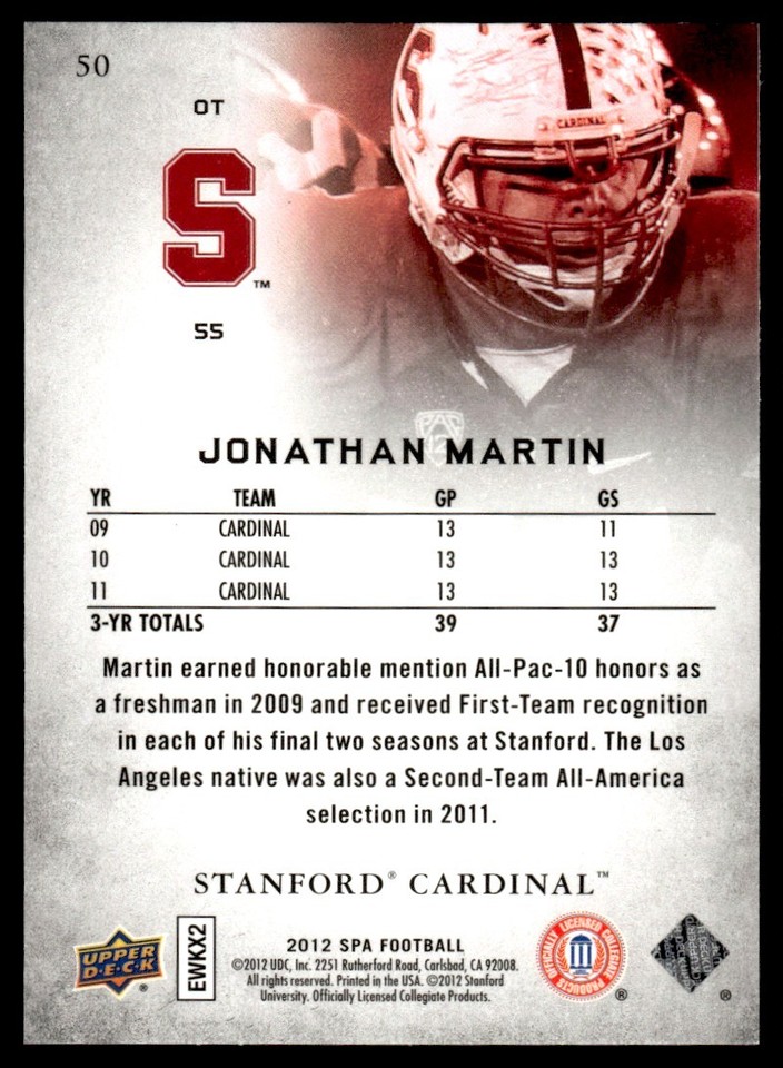 2012 SP Authentic Jonathan Martin Stanford Cardinal #50 | eBay