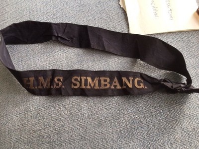 ORIGINAL HMS SIMBANG DOT ROYAL NAVY 1940s SINGAPORE UNIFORM CAP NAME ...