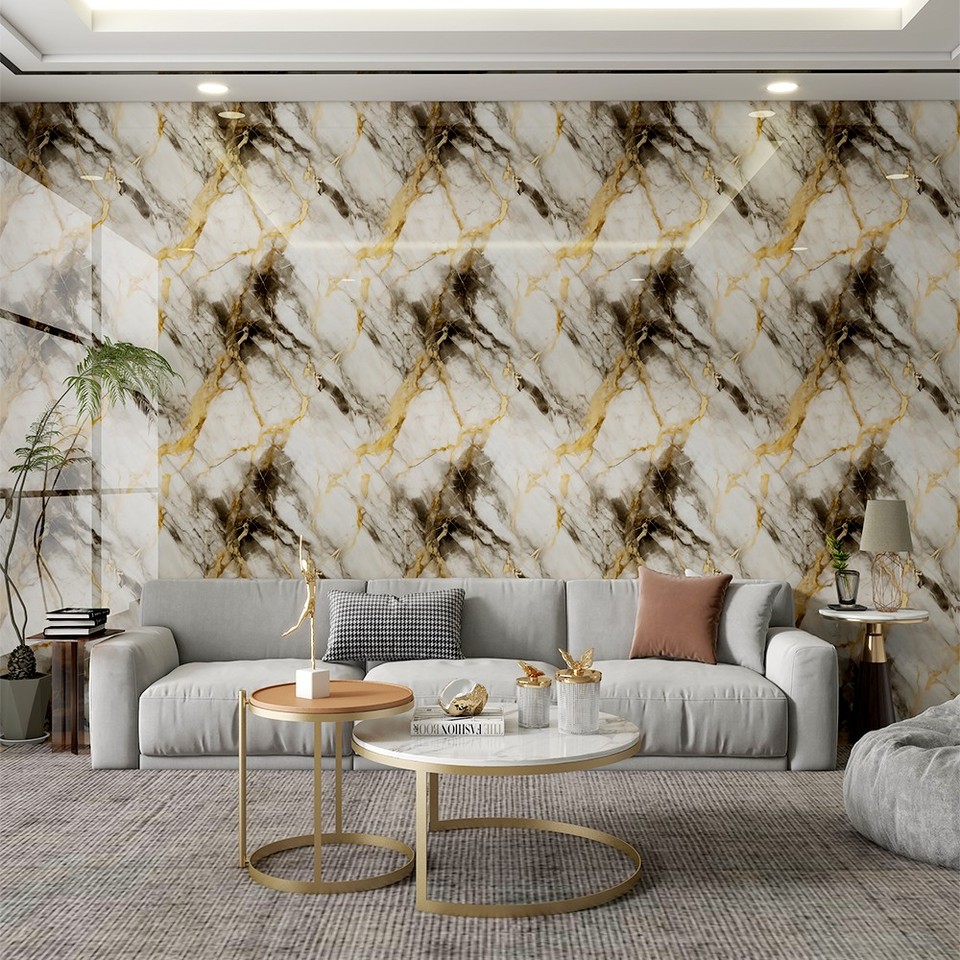 Golden Self-Adhesive Wall Decals Imitating Marble Wall Floor Tiles ...