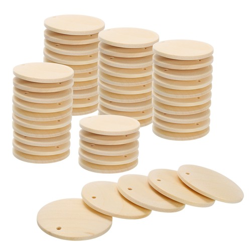 Round Wooden Discs, 50Pcs 35mm - Log Unfinished Wood Circles with Holes ...
