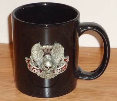 MC REBEL RIDER ceramic coffee MUG NEW in BOX w/pewter emblem skull ...