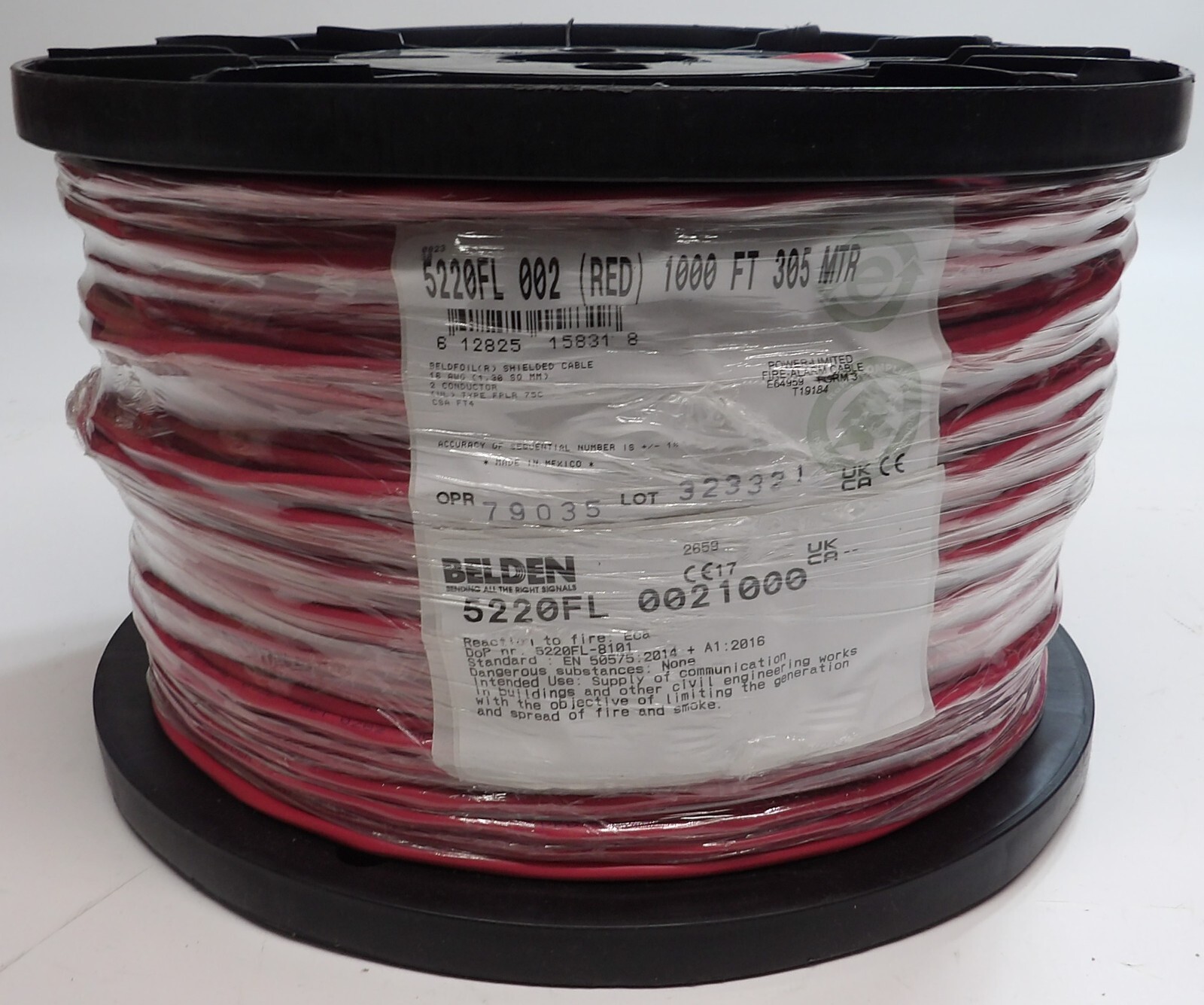 Belden 5220FL 0021000 Fire Alarm Cable 1000ft Spool 16/2 Sol Red* for ...