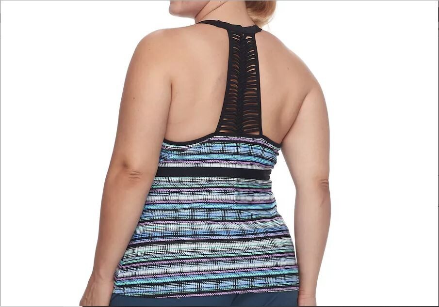 FREE COUNTRY - Aqua & Gray Print Racer Back Tankini Swim Top size 1X ...